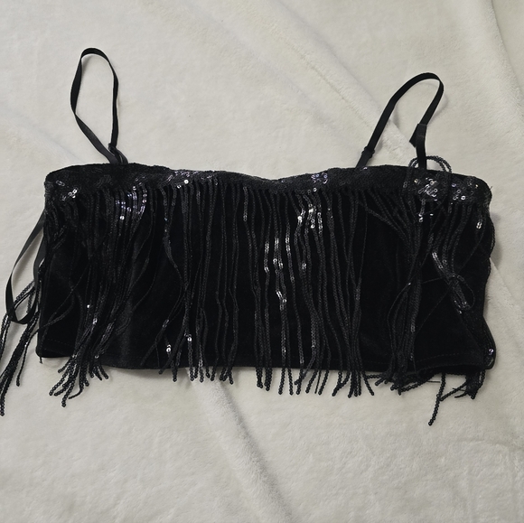 Windsor | Tops | Windsor Black Sequin Fringe Crop Top | Poshmark